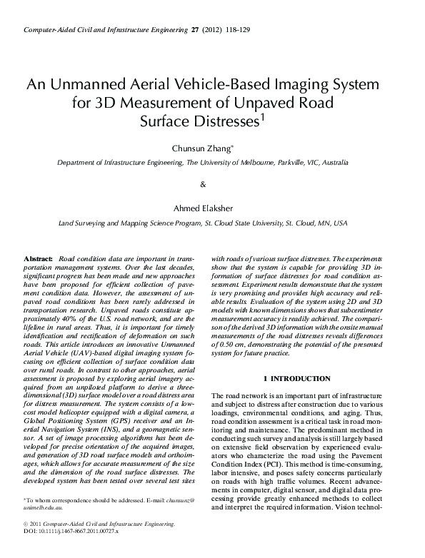 (PDF) An Unmanned Aerial Vehicle‐Based Imaging System for 3D Measurement of Unpaved Road Surface ...