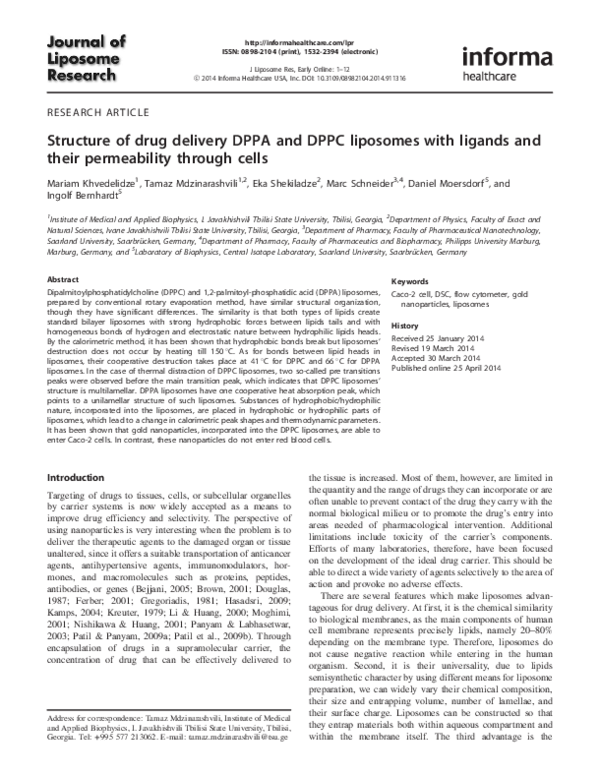(PDF) Structure of drug delivery DPPA and DPPC liposomes with ligands ...