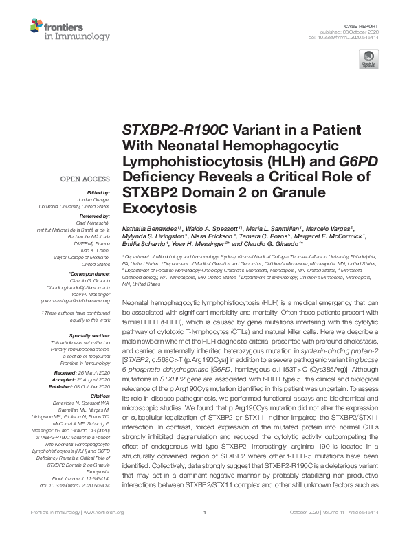 (PDF) STXBP2-R190C Variant in a Patient With Neonatal Hemophagocytic ...