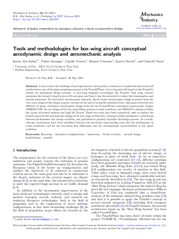 (PDF) Tools and methodologies for box-wing aircraft conceptual ...