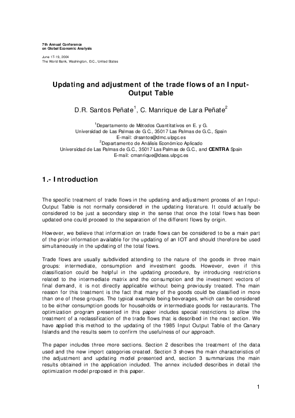 (PDF) Updating and adjustment of the trade flows of an Input-Output Table
