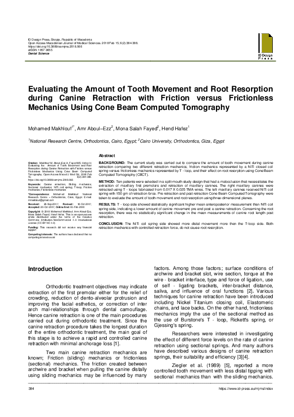 (PDF) Evaluating the Amount of Tooth Movement and Root Resorption during Canine Retraction with ...