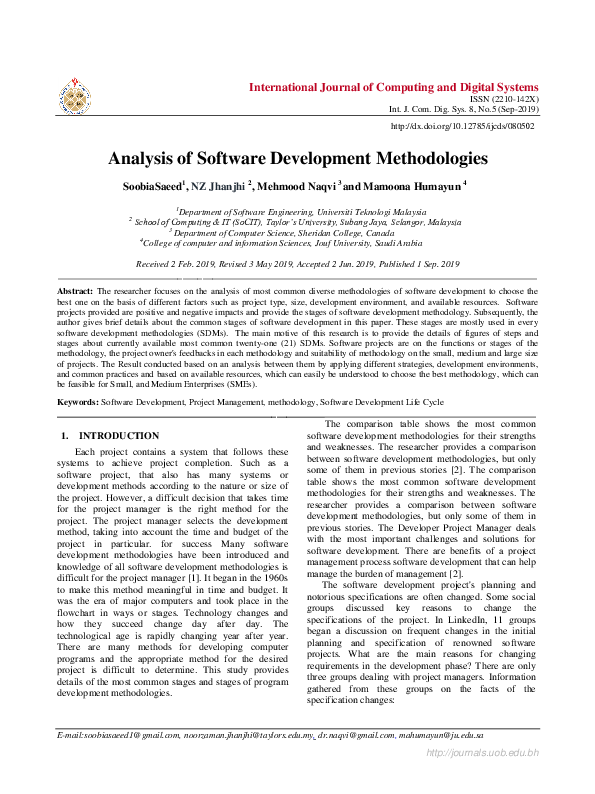 (PDF) Analysis of Software Development Methodologies