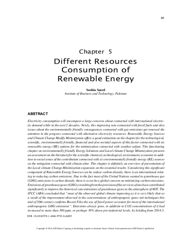 (PDF) Different Resources Consumption of Renewable Energy
