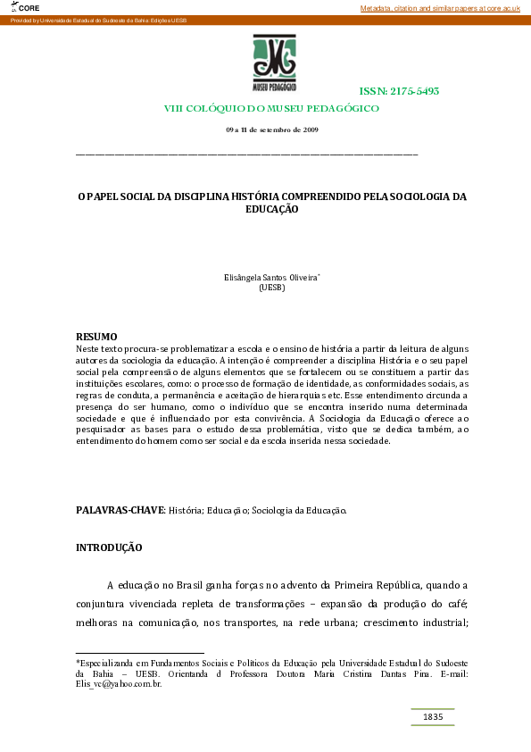 (PDF) O Papel Social Da Disciplina História Compreendido Pela ...