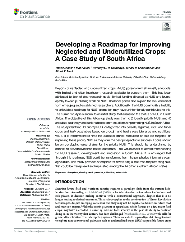 (PDF) Developing a Roadmap for Improving Neglected and Underutilized ...