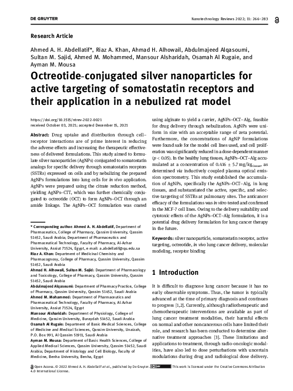 (PDF) Octreotide-conjugated silver nanoparticles for active targeting ...