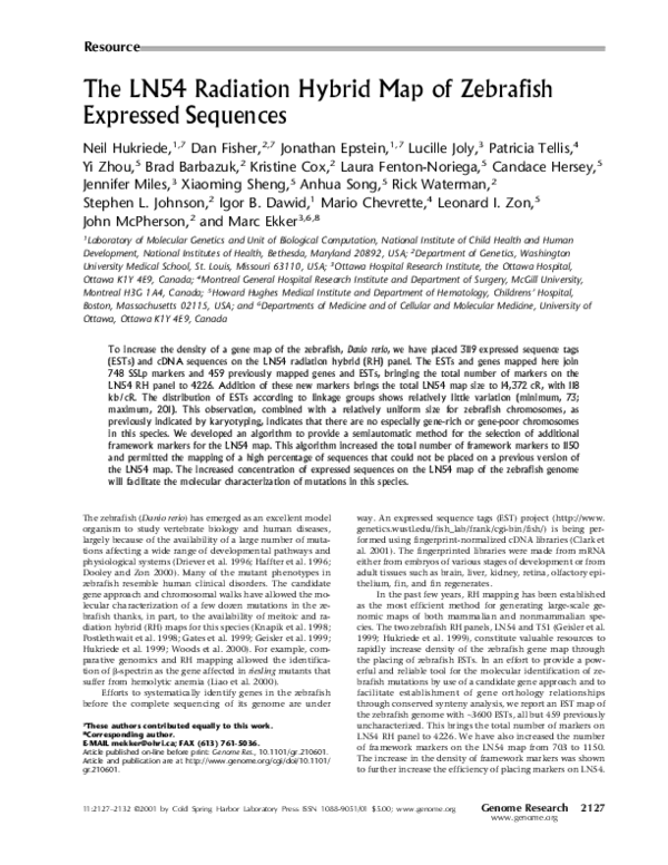 (PDF) The LN54 Radiation Hybrid Map of Zebrafish Expressed Sequences
