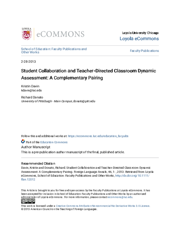 (PDF) Student Collaboration and Teacher-Directed Classroom Dynamic ...