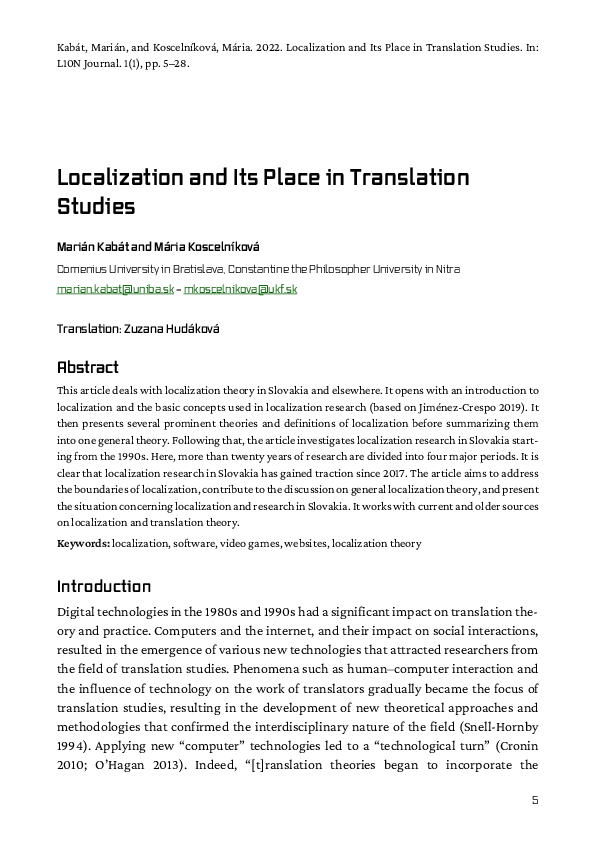 (PDF) Localization and Its Place in Translation Studies