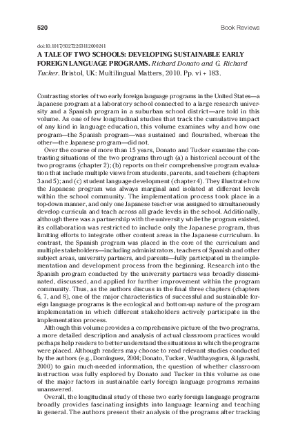 (PDF) A Tale of Two Schools: Developing Sustainable Early Foreign Language Programs