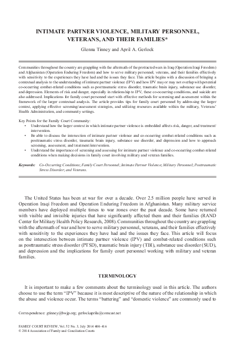 (PDF) Intimate Partner Violence, Military Personnel, and Veterans