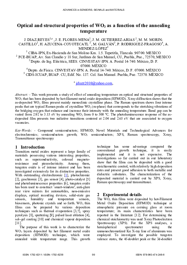 (PDF) Optical and structural properties of WO 3 as a function of the annealing temperature