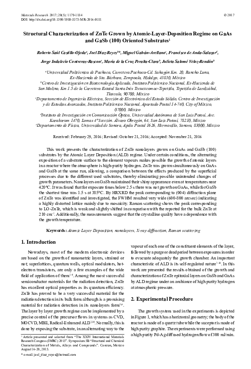 (PDF) Structural Characterization of ZnTe Grown by Atomic-Layer-Deposition Regime on GaAs and ...