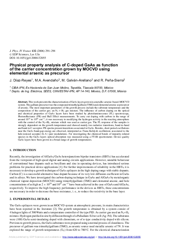 (PDF) Physical property analysis of C-doped GaAs as function of the ...