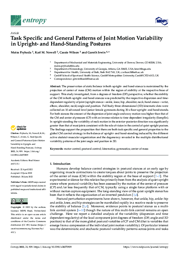 (PDF) Task Specific and General Patterns of Joint Motion Variability in ...