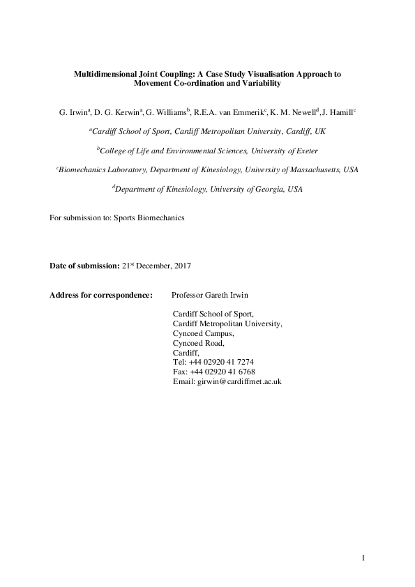 (PDF) Multidimensional joint coupling: a case study visualisation approach to movement ...