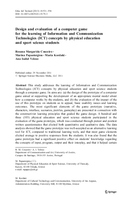 (PDF) Design and evaluation of a computer game for the learning of ...