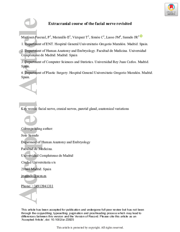 (PDF) Extracranial Course of the Facial Nerve Revisited | José R Sanudo ...