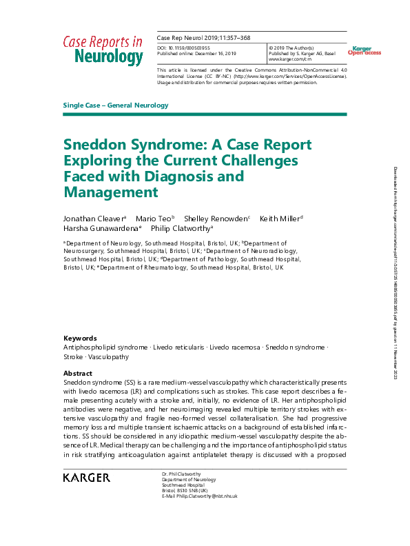 (PDF) Sneddon Syndrome: A Case Report Exploring the Current Challenges ...
