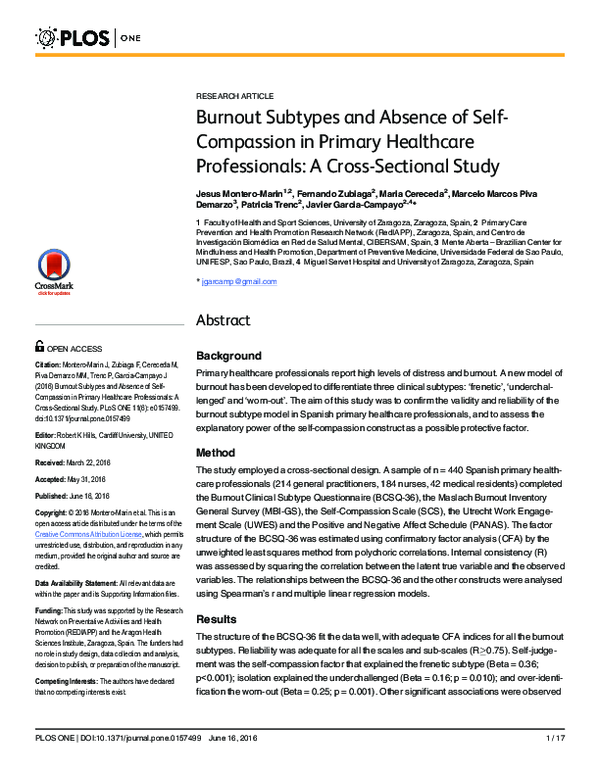 (PDF) Burnout Subtypes and Absence of Self-Compassion in Primary ...