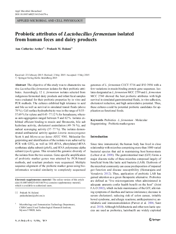 (PDF) Probiotic attributes of Lactobacillus fermentum isolated from ...