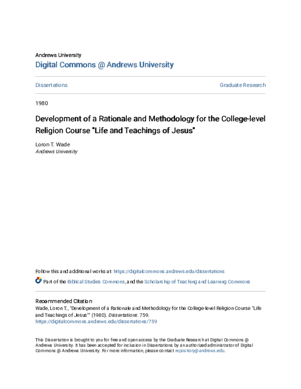 (PDF) Development of a Rationale and Methodology for the College-level ...