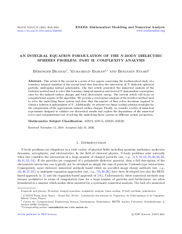 Pdf An Integral Equation Formulation Of The N Body Dielectric Spheres Problem Part Ii