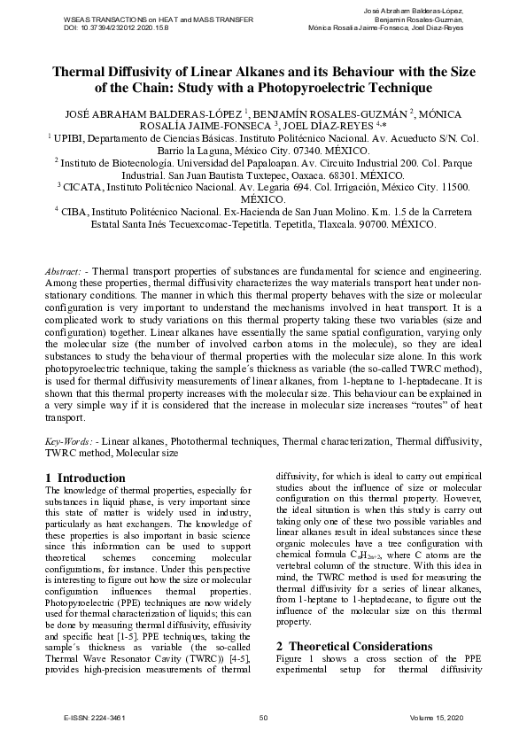 (PDF) Thermal Diffusivity of Linear Alkanes and its Behaviour with the Size of the Chain: Study ...