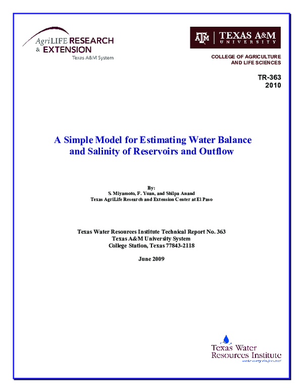 (PDF) A Simple Model for Estimating Water Balance and Salinity of ...
