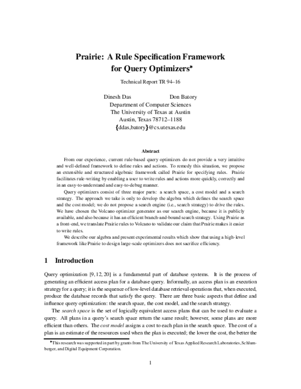(PDF) Prairie: A rule specification framework for query optimizers