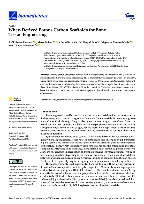 (PDF) Whey-Derived Porous Carbon Scaffolds for Bone Tissue Engineering