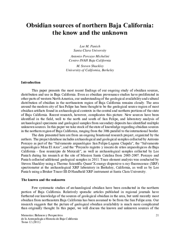 (PDF) Obsidian Sources of Northern Baja California: The Known and the ...