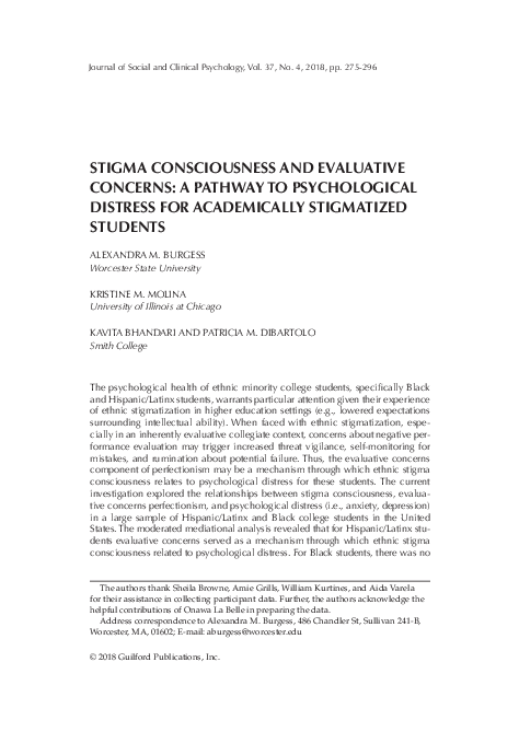 (PDF) Stigma Consciousness and Evaluative Concerns: A Pathway to ...