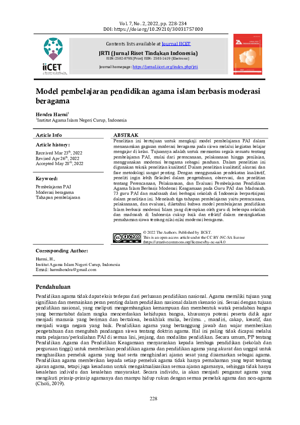 (PDF) Model pembelajaran pendidikan agama islam berbasis moderasi beragama