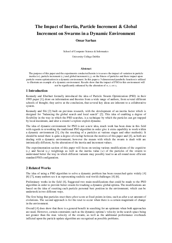 (PDF) The Impact of Inertia , Particle Increment & Global Increment on Swarms in a Dynamic ...