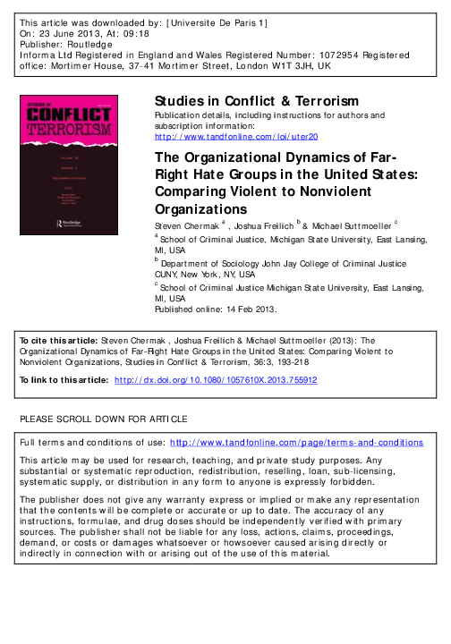 (PDF) The Organizational Dynamics of Far-Right Hate Groups in the ...