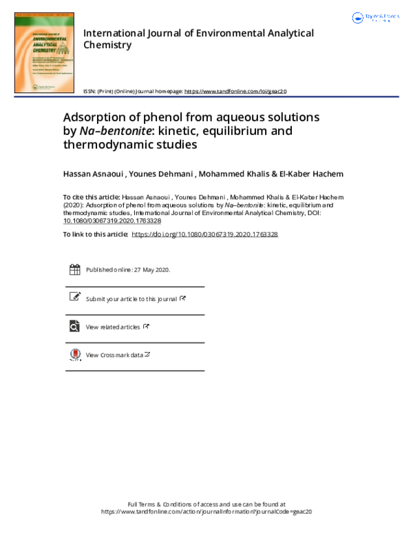 (PDF) Adsorption of phenol from aqueous solutions by organomontmorillonite
