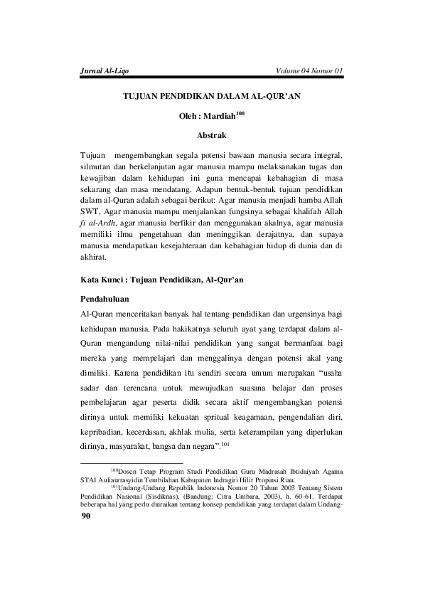 (PDF) Tujuan Pendidikan dalam AL-Qur’an