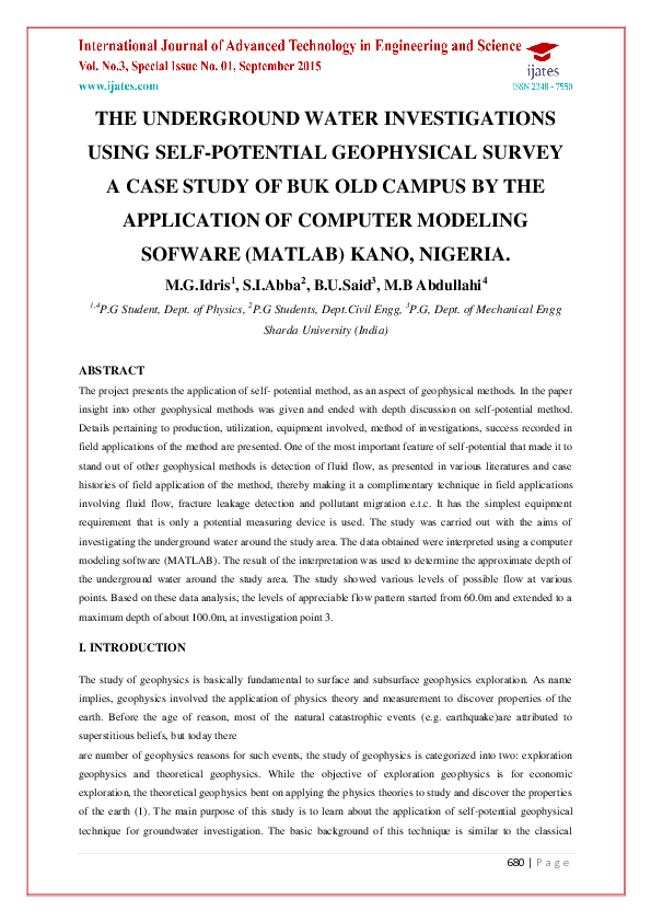 (PDF) The Underground Water Investigations Using Self-Potential Geophysical Survey a Case Study ...