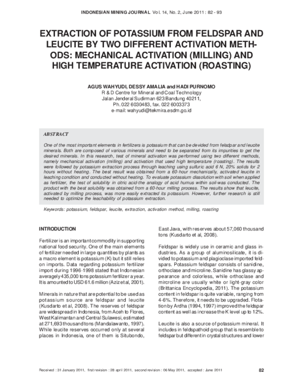(PDF) Extraction of Potassium from Feldspar and Leucite by Two ...