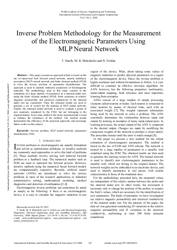 (PDF) Inverse Problem Methodology For The Measurement Of The ...