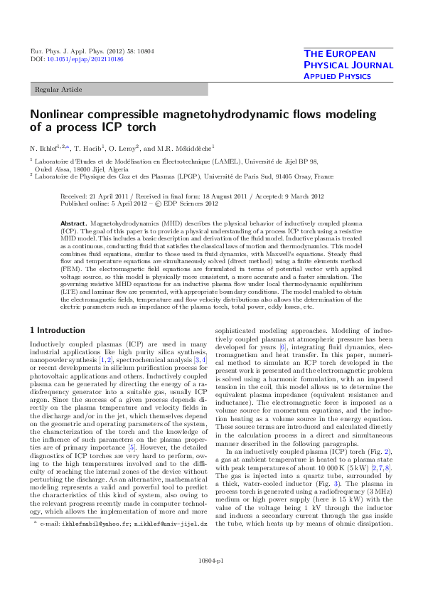 (PDF) Nonlinear compressible magnetohydrodynamic flows modeling of a ...