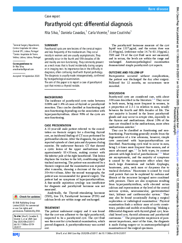 (PDF) Parathyroid cyst: differential diagnosis | daniela cavadas ...
