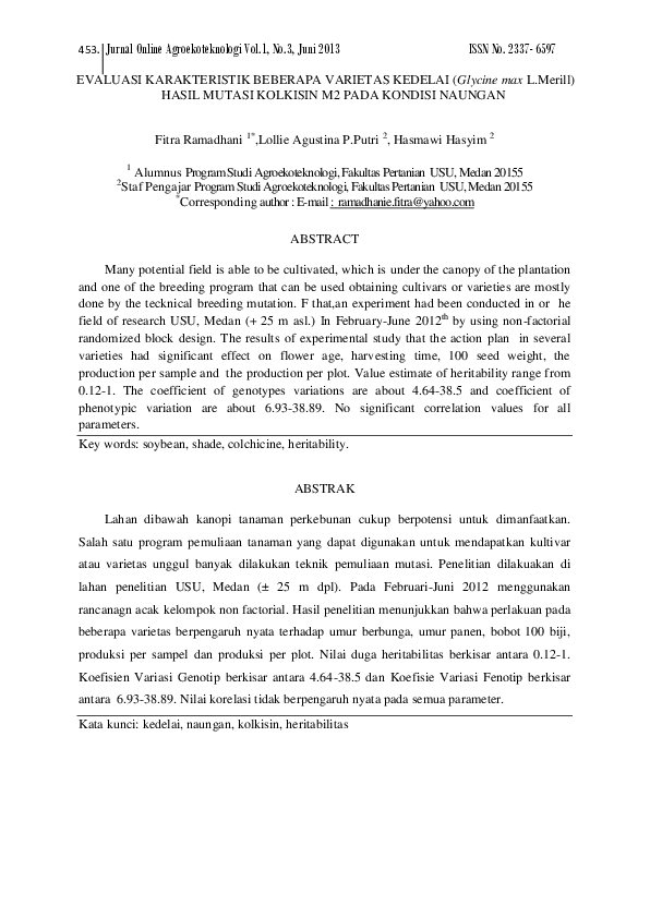 (PDF) EVALUASI KARAKTERISTIK BEBERAPA VARIETAS KEDELAI (Glycine max L ...
