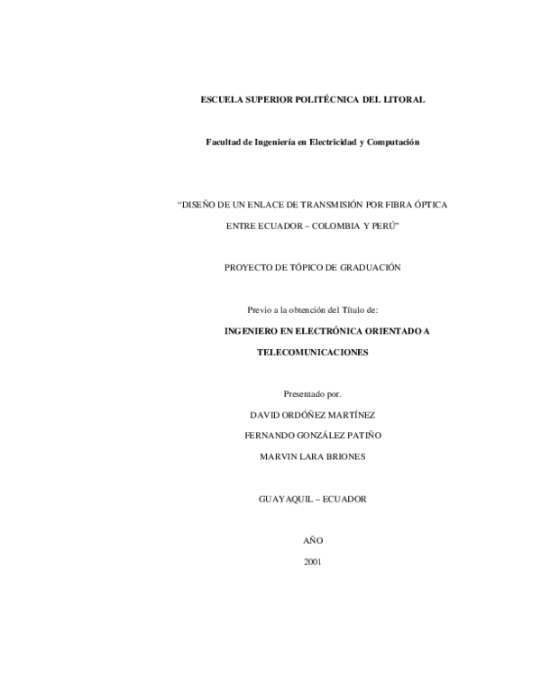 (PDF) Diseño De Un Enlace De Transmision Por Fibra Optica Entre Ecuador-Colombia Y Peru