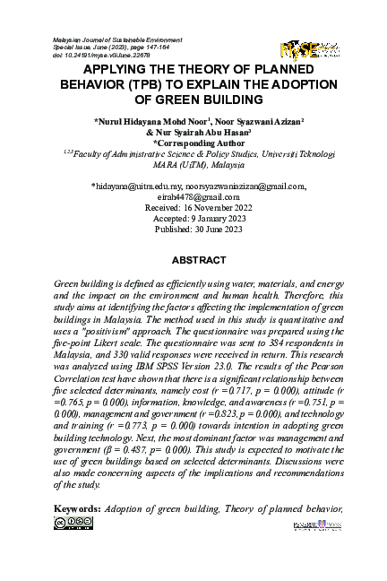 (PDF) Applying the Theory of Planned Behavior (TPB) to Explain the ...