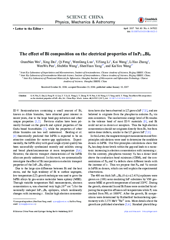 (PDF) The effect of Bi composition on the electrical properties of InP1 ...