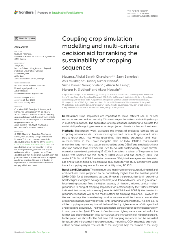 (PDF) Coupling crop simulation modelling and multi-criteria decision ...