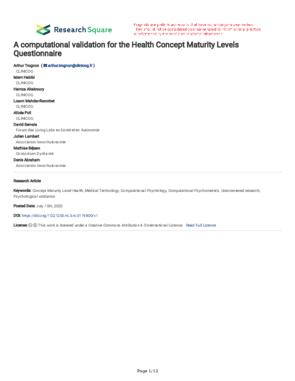(PDF) A computational validation for the Health Concept Maturity Levels ...